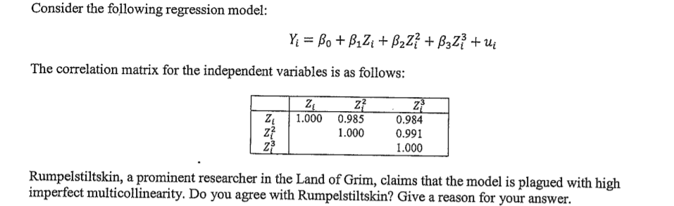 Solved Consider the following regression model: Y = Bo + BZ | Chegg.com