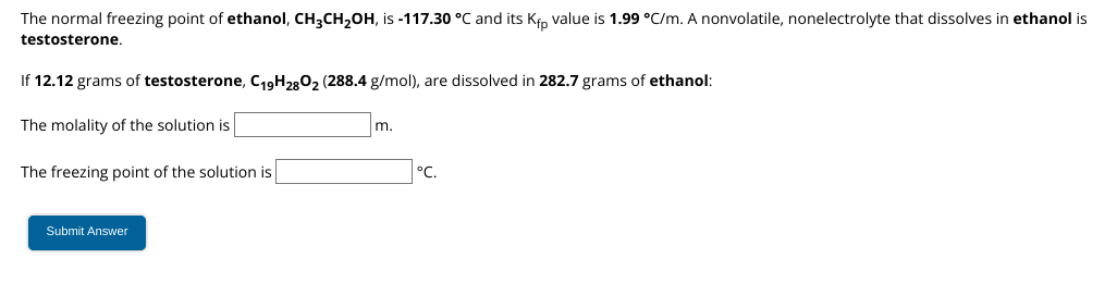 Solved The normal freezing point of ethanol, CH3CH2OH, is | Chegg.com