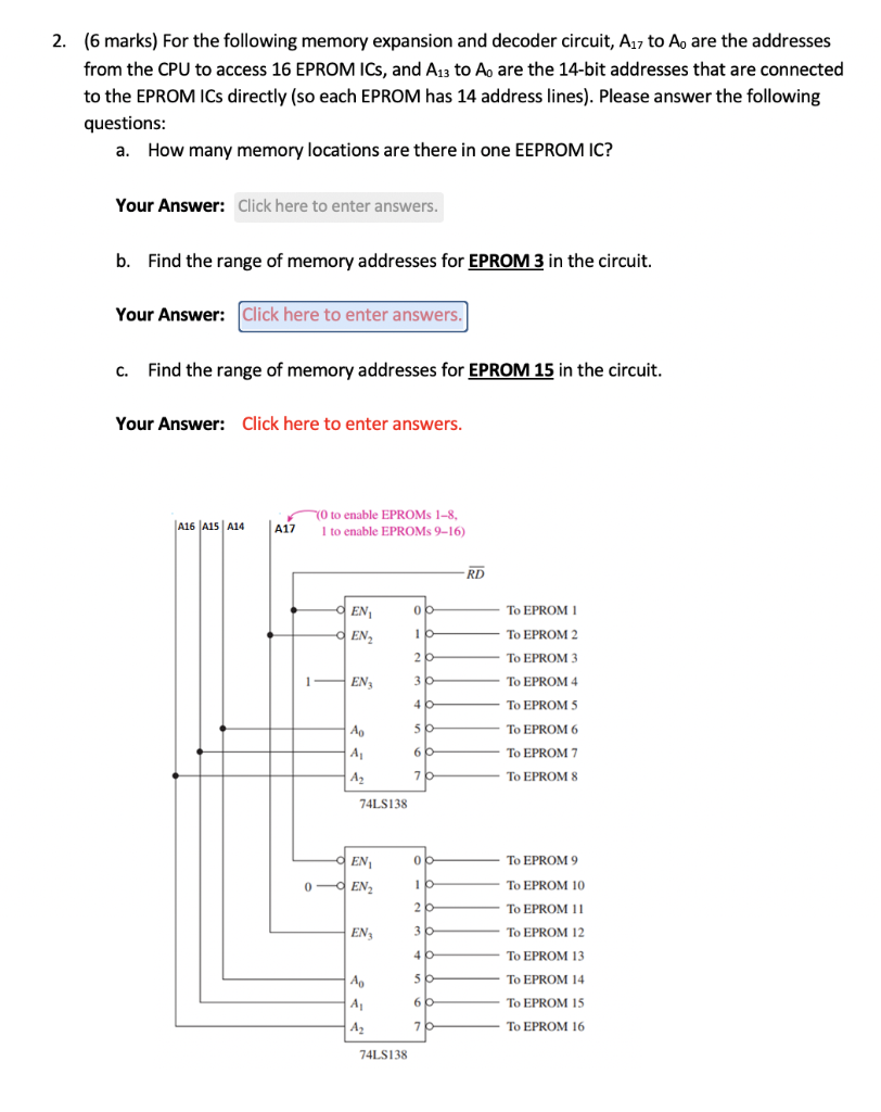 Solved 2. (6 marks) For the following memory expansion and | Chegg.com