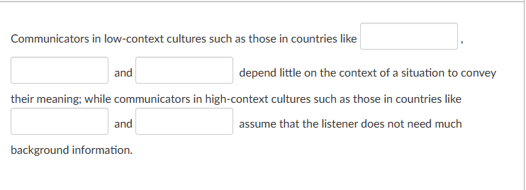 Solved Communicators in low-context cultures such as those | Chegg.com