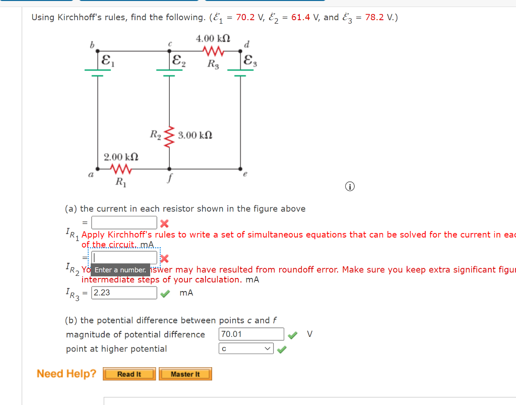 Solved Using Kirchhoff's rules, find the following. (É1 = | Chegg.com