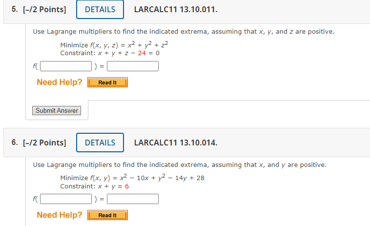 Solved Minimize f(x,y,z)=x2+y2+z2 Constraint: x+y+z−24=0 | Chegg.com