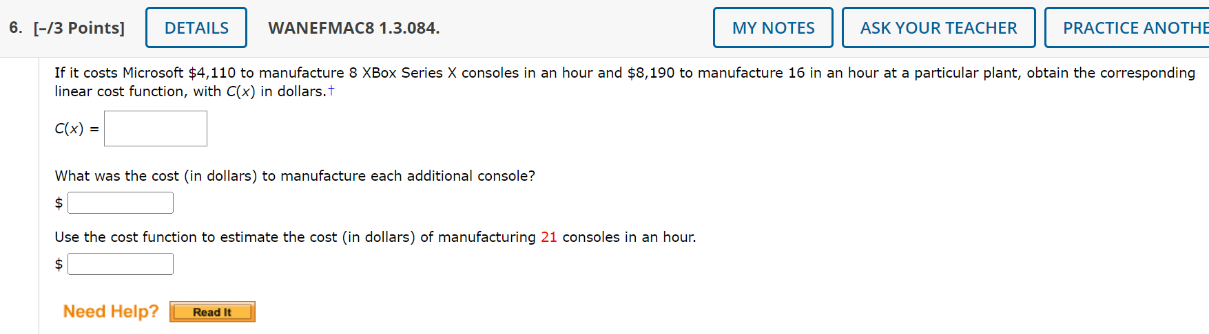 Solved [-/3 Points] WANEFMAC8 1.3.084. If it costs Microsoft | Chegg.com