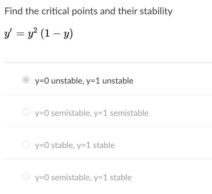 Solved Find the critical points and their stability y' = y2 | Chegg.com