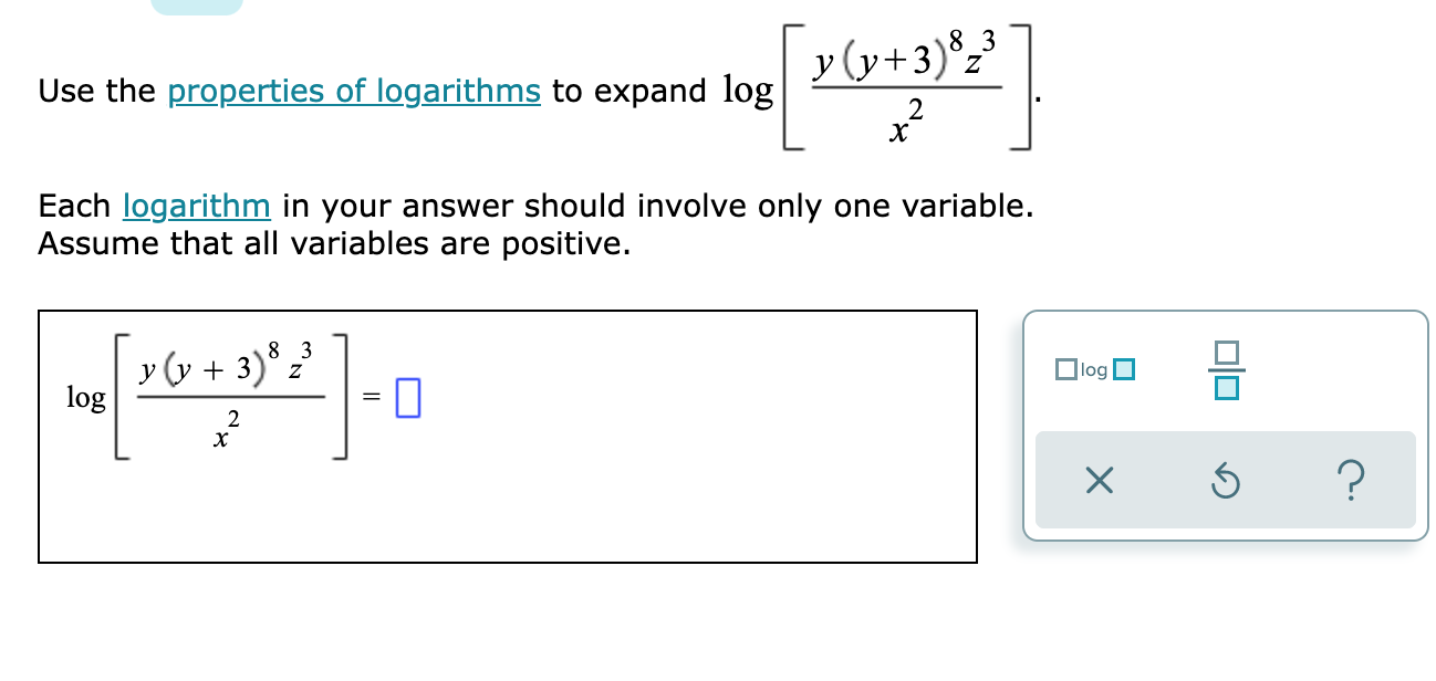 Solved 8 3 Use the properties of logarithms to expand log | Chegg.com