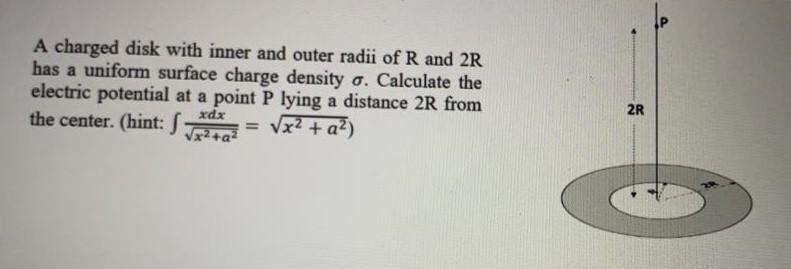 Solved A charged disk with inner and outer radii of R and 2R | Chegg.com
