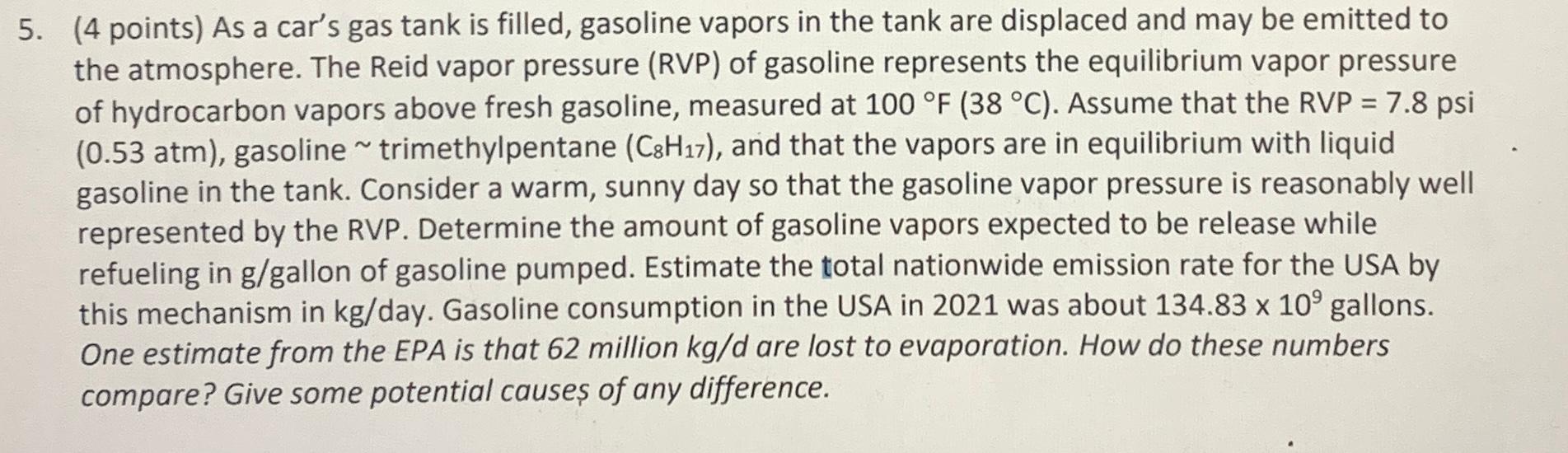 Solved (4 points) As a car's gas tank is filled, gasoline | Chegg.com