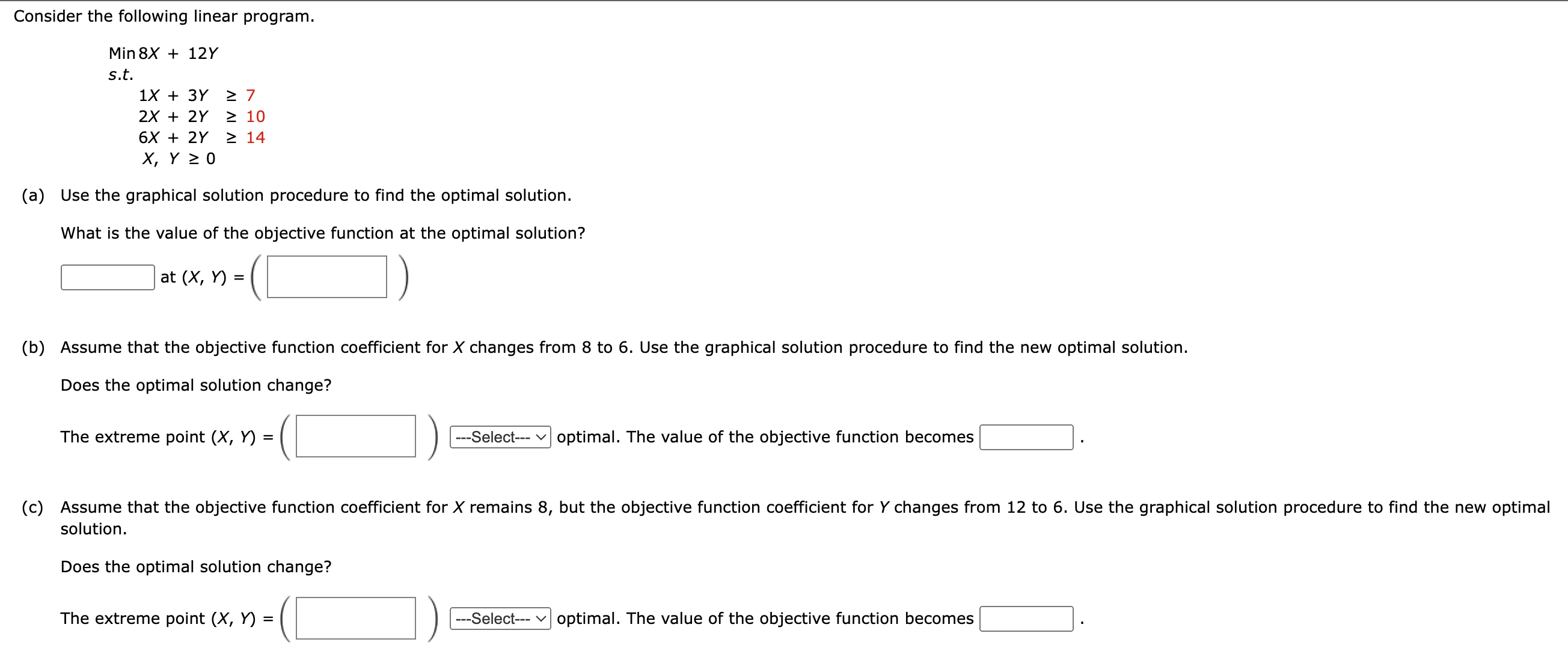 Solved Consider the following linear program. Min 8X+12Y | Chegg.com