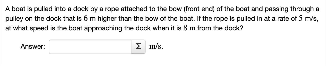 Solved A boat is pulled into a dock by a rope attached to | Chegg.com