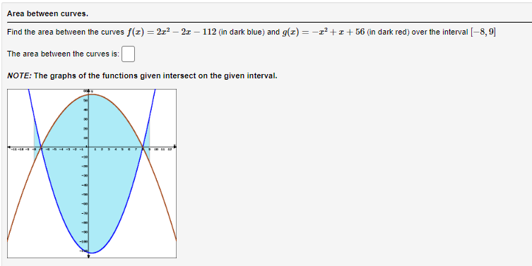 Solved Area between curves.Find the area between the curves | Chegg.com