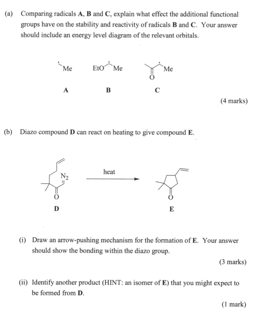 Solved (a) Comparing radicals A, B and C, explain what | Chegg.com