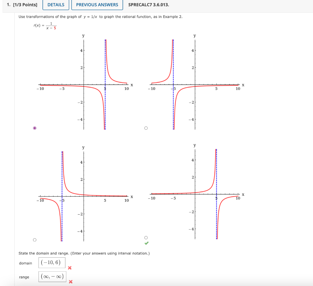 Solved Use transformations of the graph of y=1/x to graph | Chegg.com