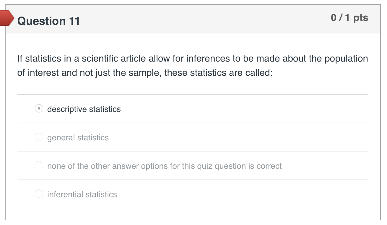 Solved Question 11 0/1 pts If statistics in a scientific | Chegg.com