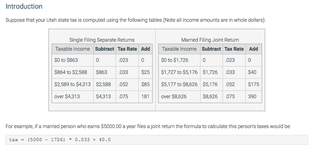 Solved 4.12 Programming Project #1-Taxes Background This | Chegg.com