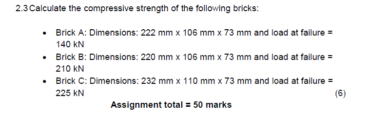 Solved 2.3 Calculate the compressive strength of the | Chegg.com