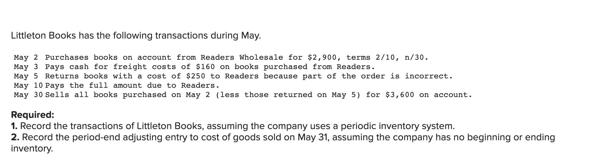Solved Littleton Books has the following transactions during | Chegg.com