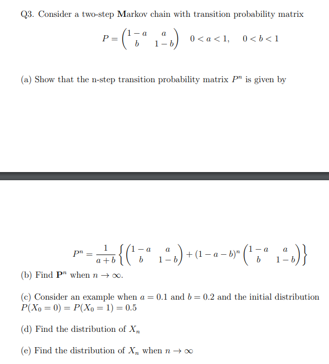 Q3. Consider a two-step Markov chain with transition | Chegg.com