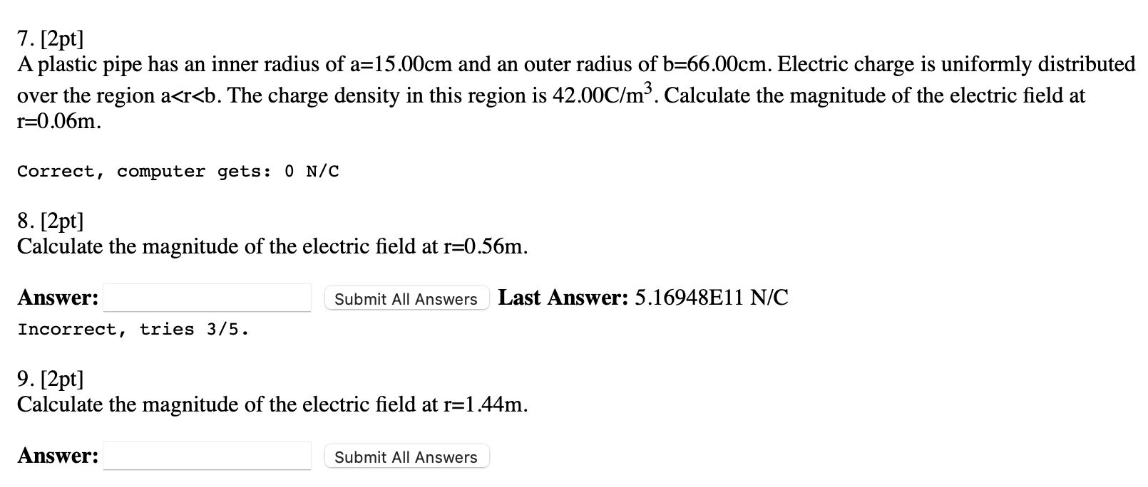 Solved 7. [2pt] A plastic pipe has an inner radius of | Chegg.com