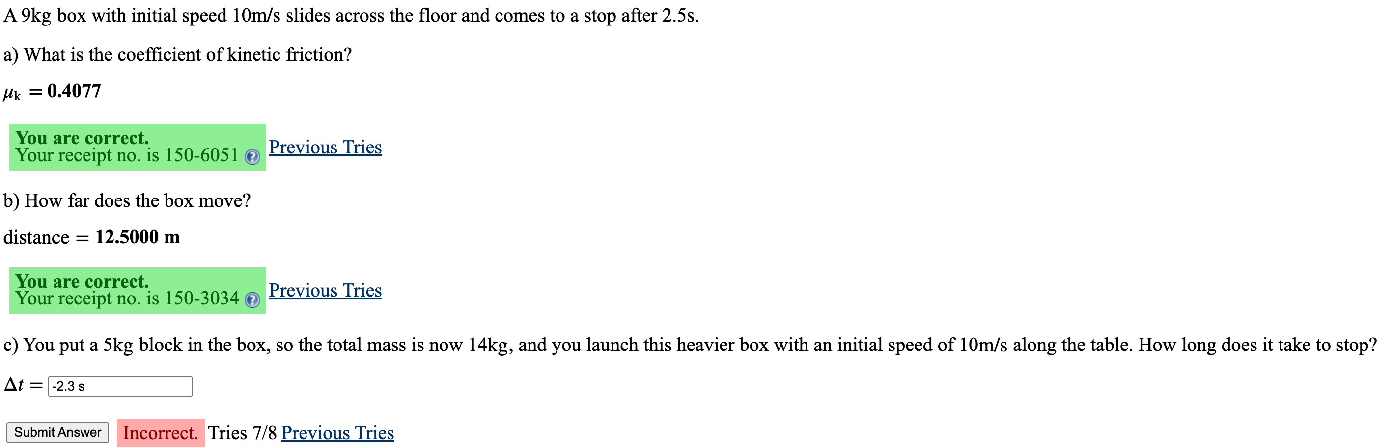 Solved A 9 kg box with initial speed 10 m/s slides across | Chegg.com