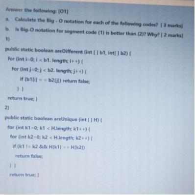 Solved Anwer the following: 1011 Calculate the Big O | Chegg.com