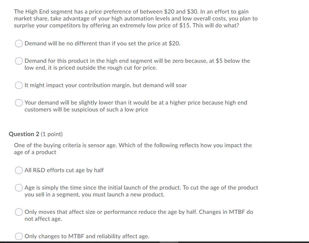 Solved The High End segment has a price preference of | Chegg.com