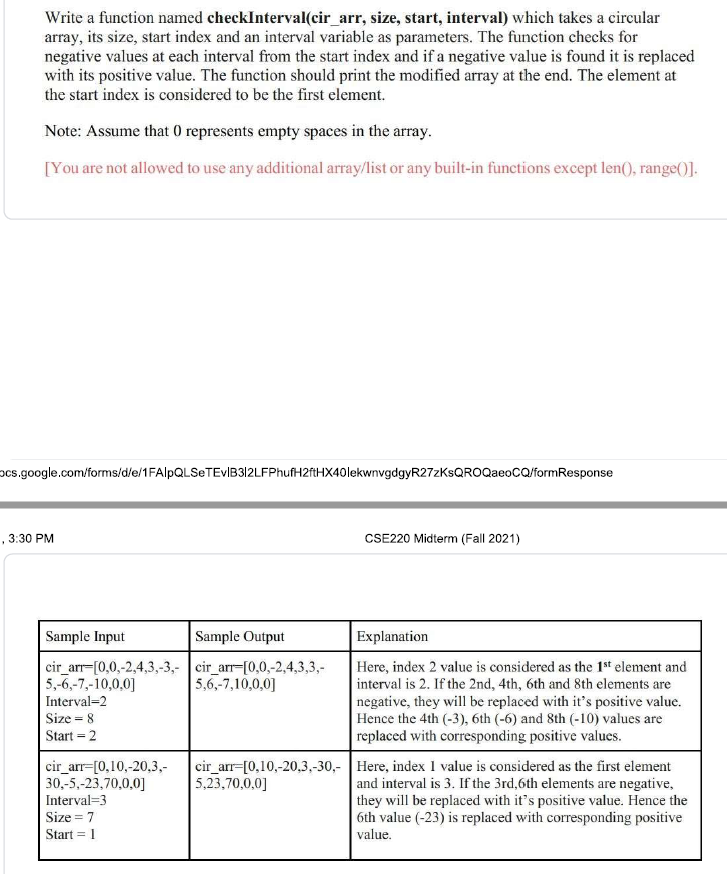 Solved Write a function named checkInterval(cir_arr, size, | Chegg.com