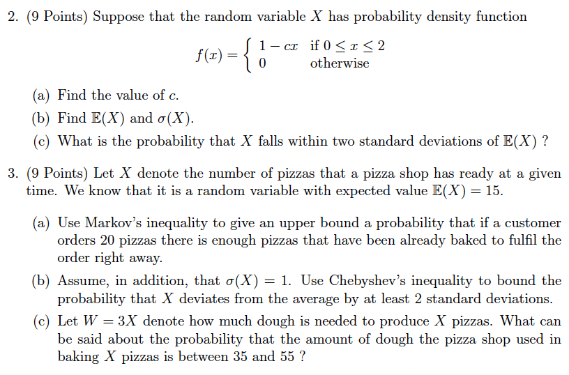 Solved 2. (9 Points) Suppose that the random variable X has | Chegg.com