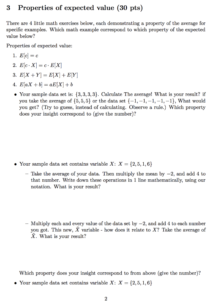 Solved 3 Properties of expected value (30 pts) There are 4 | Chegg.com