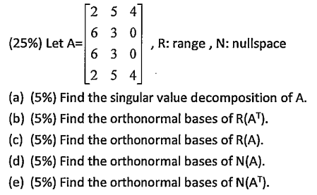 Solved (25%) Let A=⎣⎡266253354004⎦⎤, R: range , N: nullspace | Chegg.com