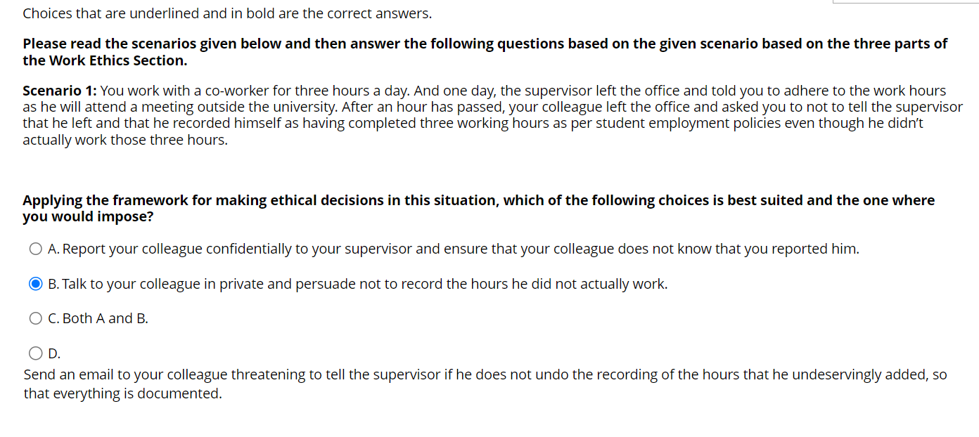 Solved * Choices that are underlined and in bold are the | Chegg.com