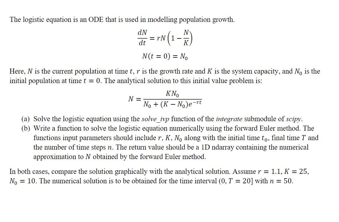 Solved The logistic equation is an ODE that is used in | Chegg.com
