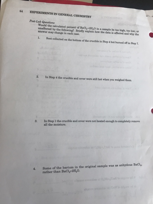 Solved 84 EXPERIMENTS IN GENERAL CHEMISTRY Post-Lab | Chegg.com