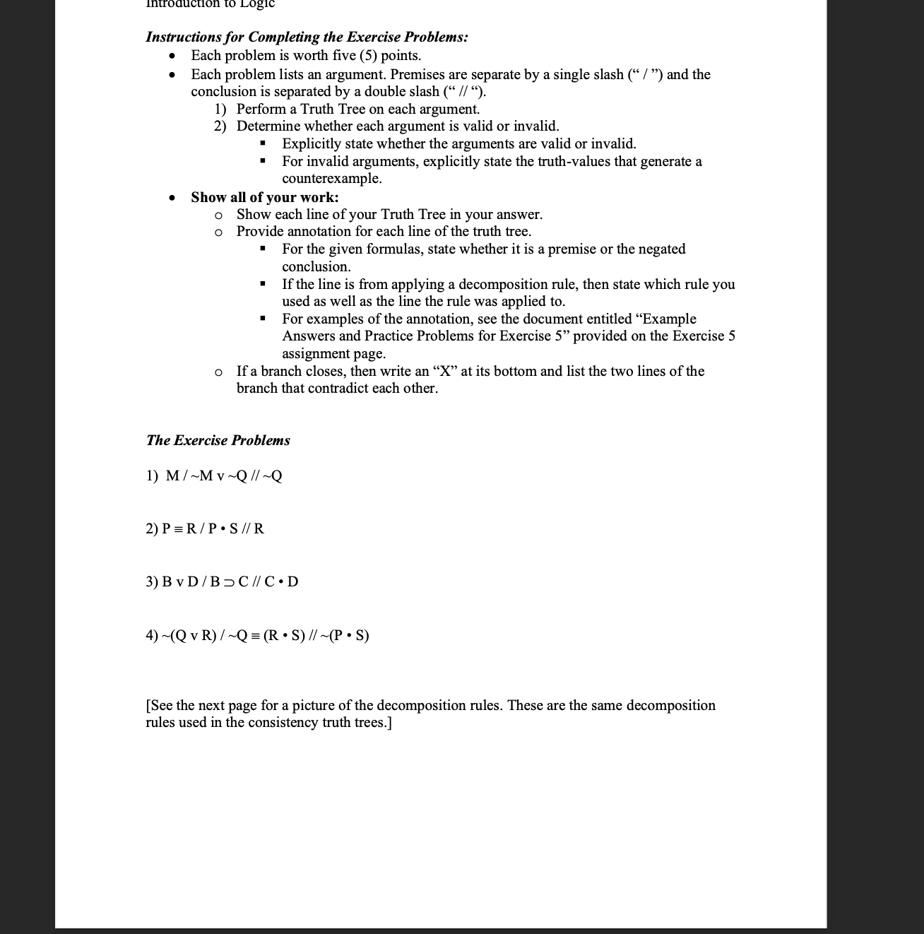 Instructions for Completing the Exercise Problems: - | Chegg.com