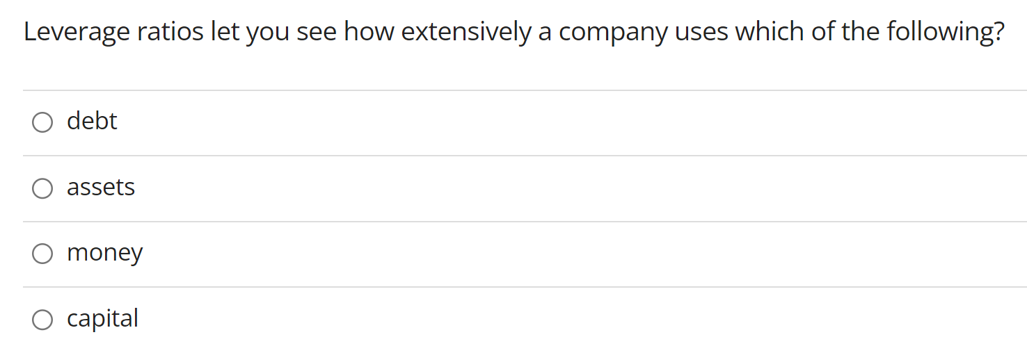 Solved Leverage ratios let you see how extensively a company | Chegg.com