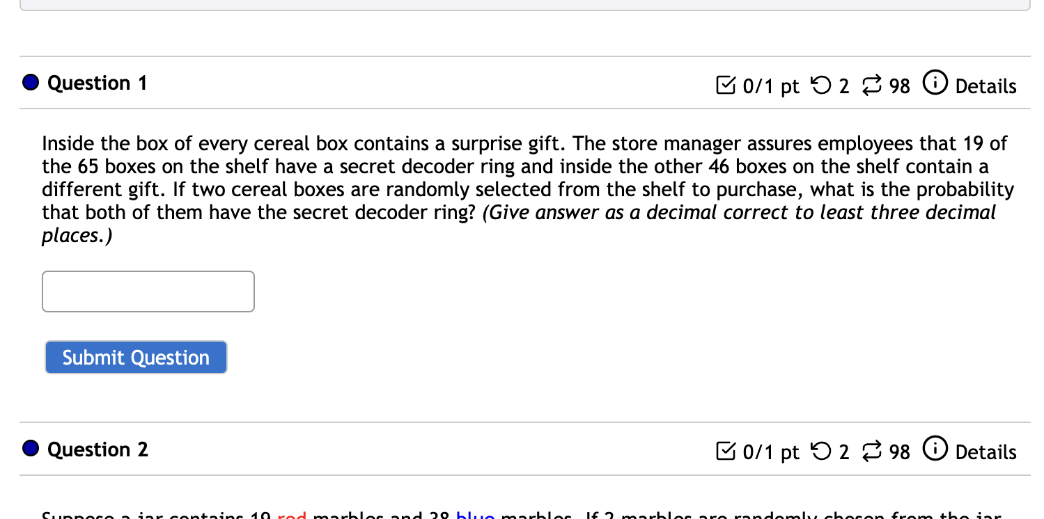 Solved Question 101 ﻿pt 2⇄98DetailsInside the box of every | Chegg.com