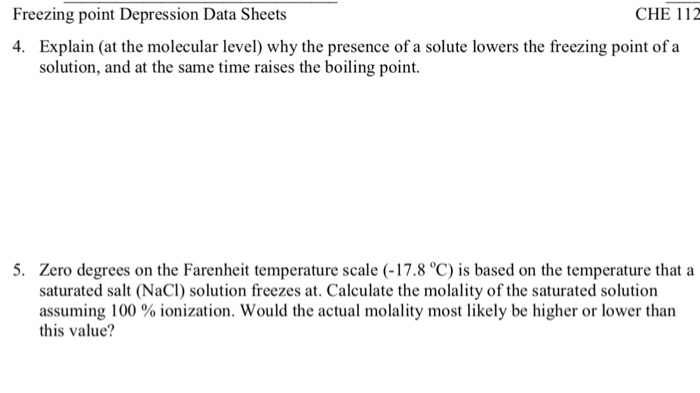 Solved Freezing point Depression Data Sheets 4. Explain (at | Chegg.com