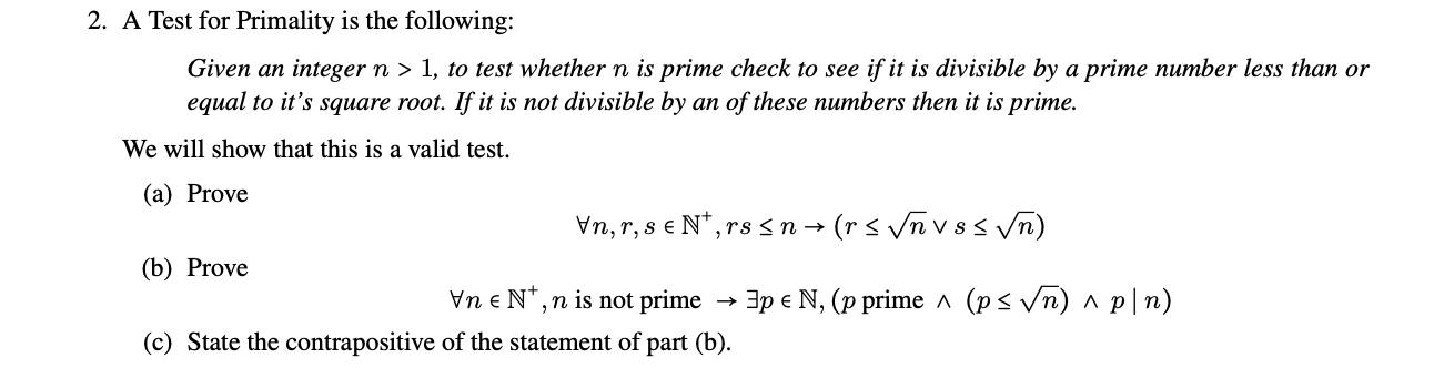 2. A Test for Primality is the following: Given an | Chegg.com