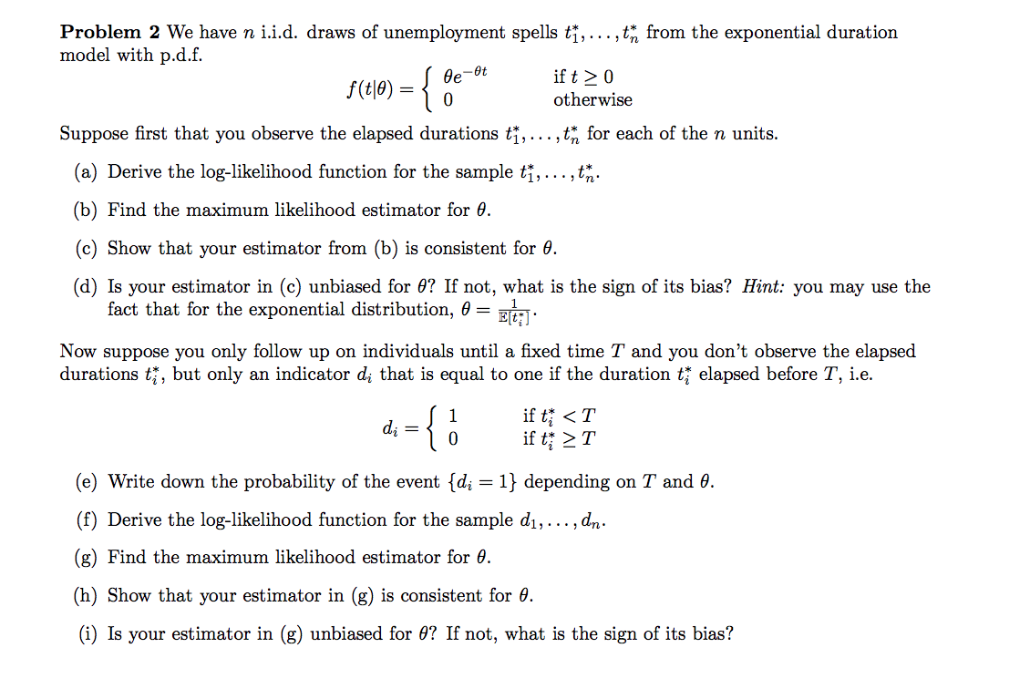 Solved Problem 2 We have n i.i.d. draws of unemployment | Chegg.com