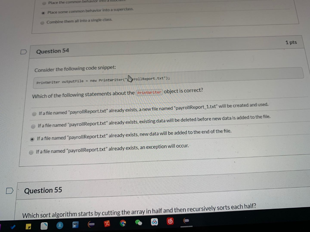 Solved 1 pts U Question 55 Which sort algorithm starts by | Chegg.com