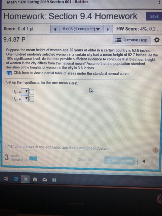 Solved Math 1320 Spring 2019 Section 001-Battles Homework: | Chegg.com