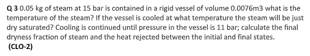 Solved Q30.05 kg of steam at 15 bar is contained in a rigid | Chegg.com