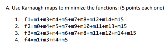 Solved A. Use Karnaugh maps to minimize the functions: (5 | Chegg.com