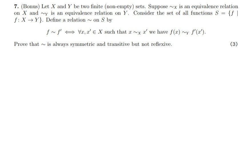 Solved 7. (Bonus) Let X and Y be two finite (non-empty) | Chegg.com