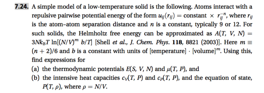 Solved 7.24. A simple model of a low-temperature solid is | Chegg.com