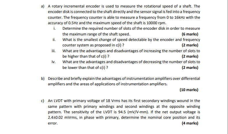 Solved a) A rotary incremental encoder is used to measure | Chegg.com
