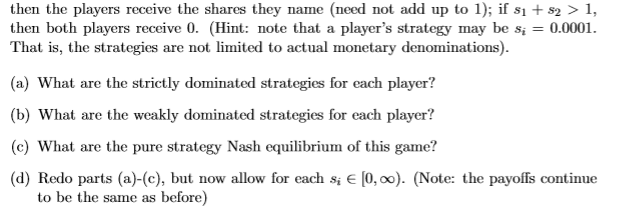 Solved "Splitting a Dollar" 4 ,75 Player 1 and 2 are | Chegg.com