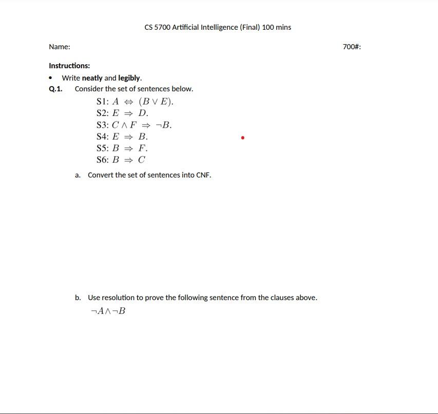 Solved b. Use resolution to prove the following sentence | Chegg.com