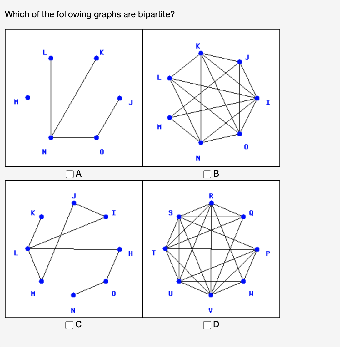 Solved Which of the following graphs are bipartite? A B | Chegg.com