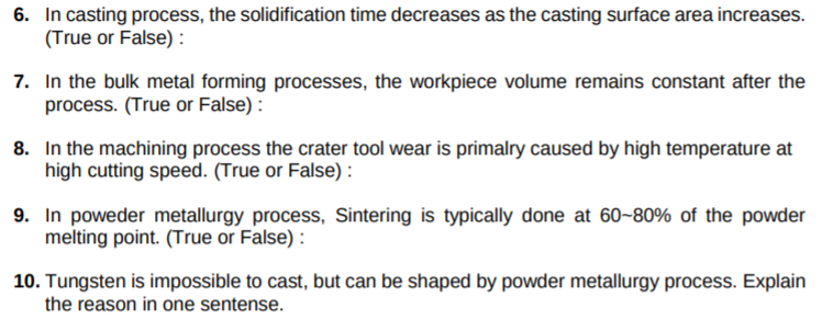 Solved 6. In casting process, the solidification time | Chegg.com