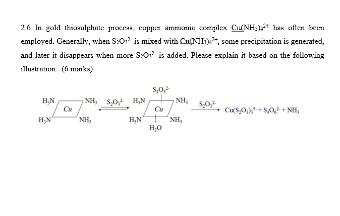 2.6 In gold thiosulphate process, copper ammonia | Chegg.com